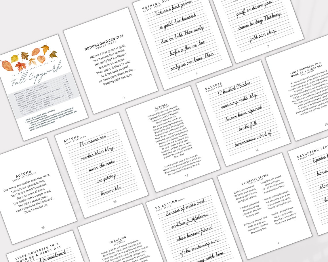Fall Cursive Copywork and Seasonal Poetry Study Charlotte - Etsy