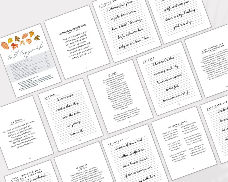 Fall Cursive Copywork and Seasonal Poetry Study Charlotte - Etsy