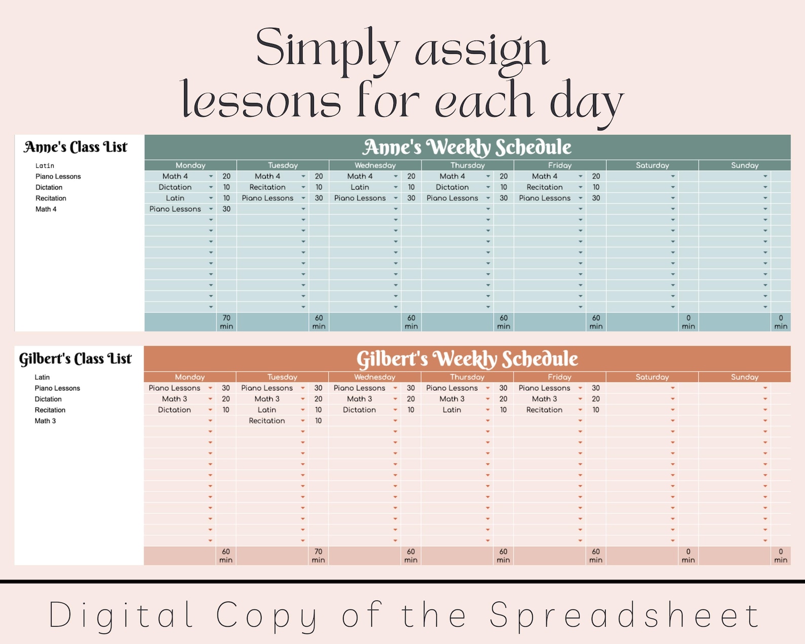Editable Homeschool Schedule Spreadsheet, Customizable Homeschool ...