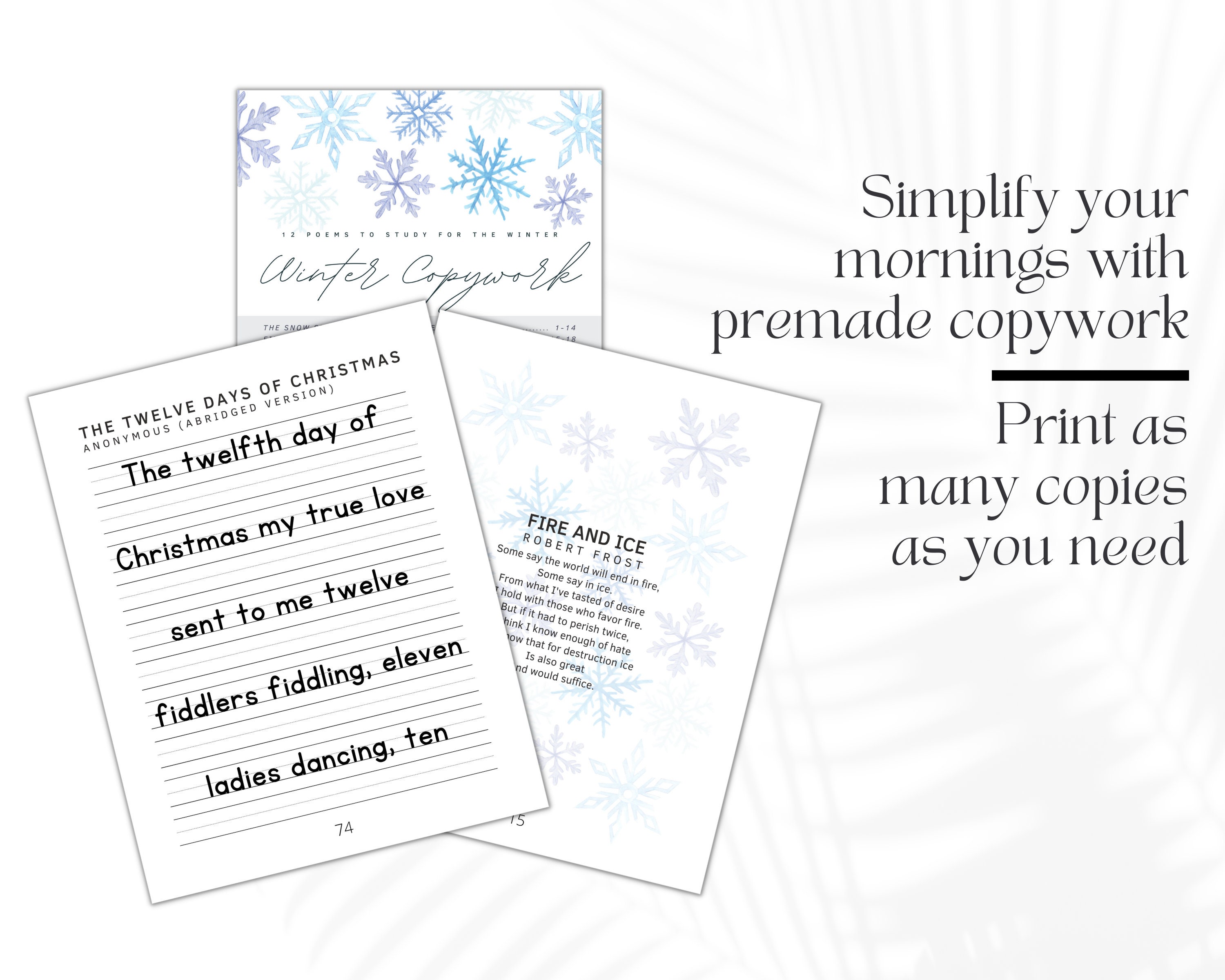 Winter Print Copywork and Seasonal Poetry Study, Charlotte Mason ...