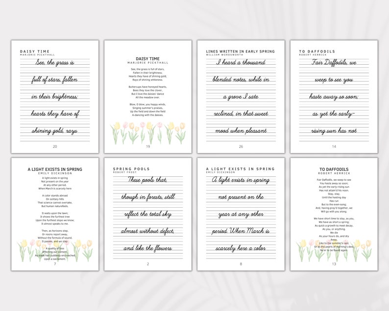 Spring Cursive Copywork and Seasonal Poetry Study Charlotte - Etsy