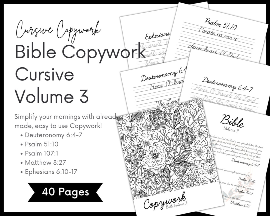 Bible Cursive Copywork Volume 3, Homeschool Handwriting Practice ...