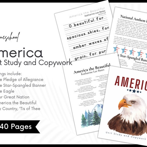 United States of America Unit Study Copywork AND US States and - Etsy