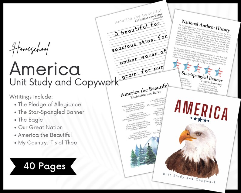 United States of America Unit Study and Copywork USA - Etsy