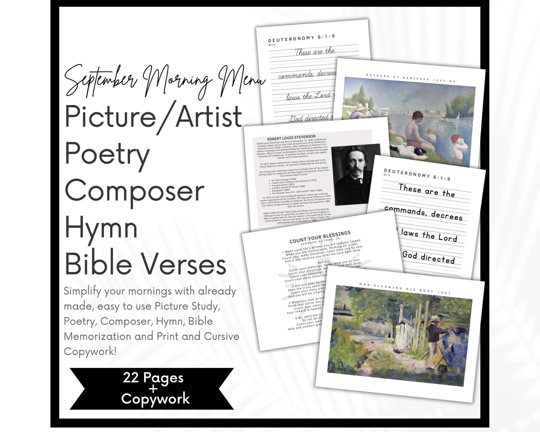 Charlotte Mason September Morning Time, Homeschool Morning Menu ...