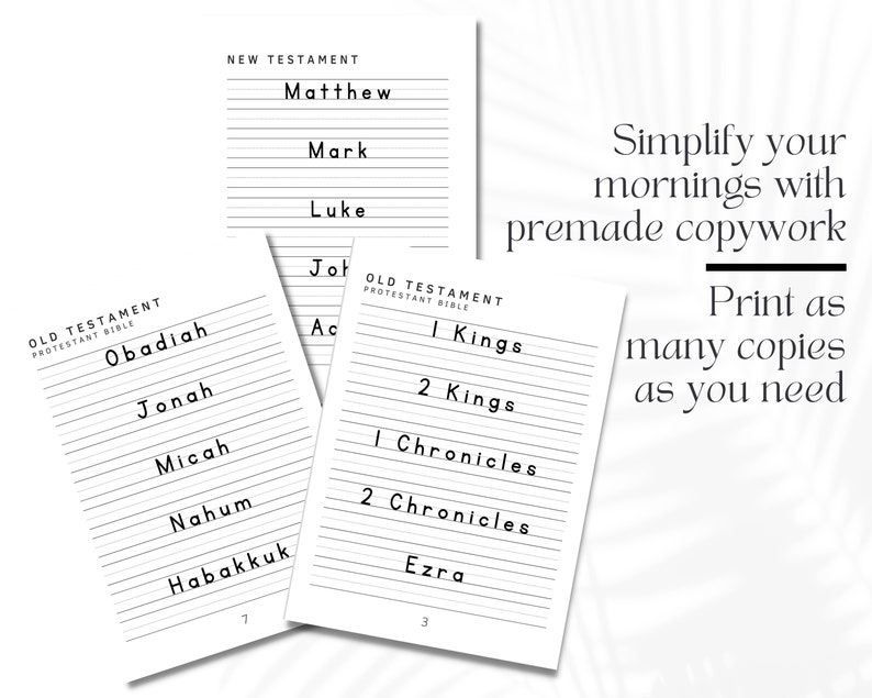 Books of the Bible Print Copywork, Homeschool Handwriting Practice ...