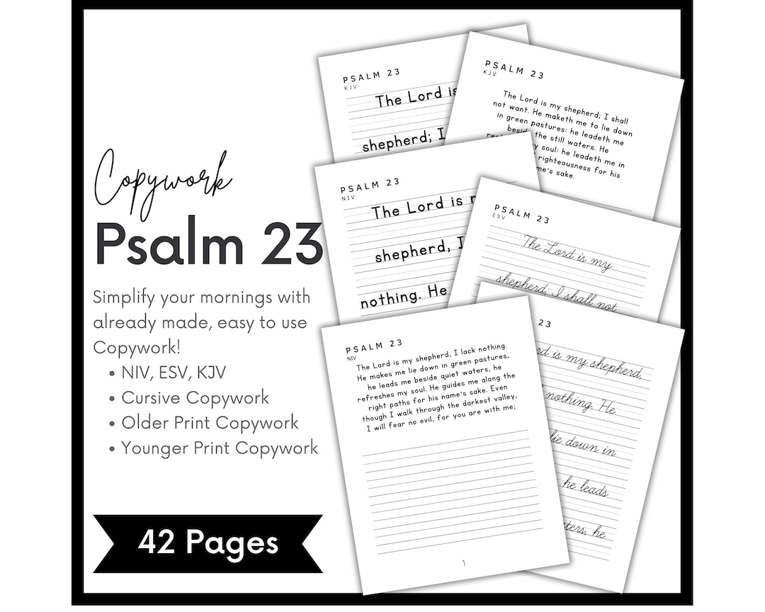 Copywork for Charlotte Mason Homeschool, Psalm 23, Print and Cursive ...