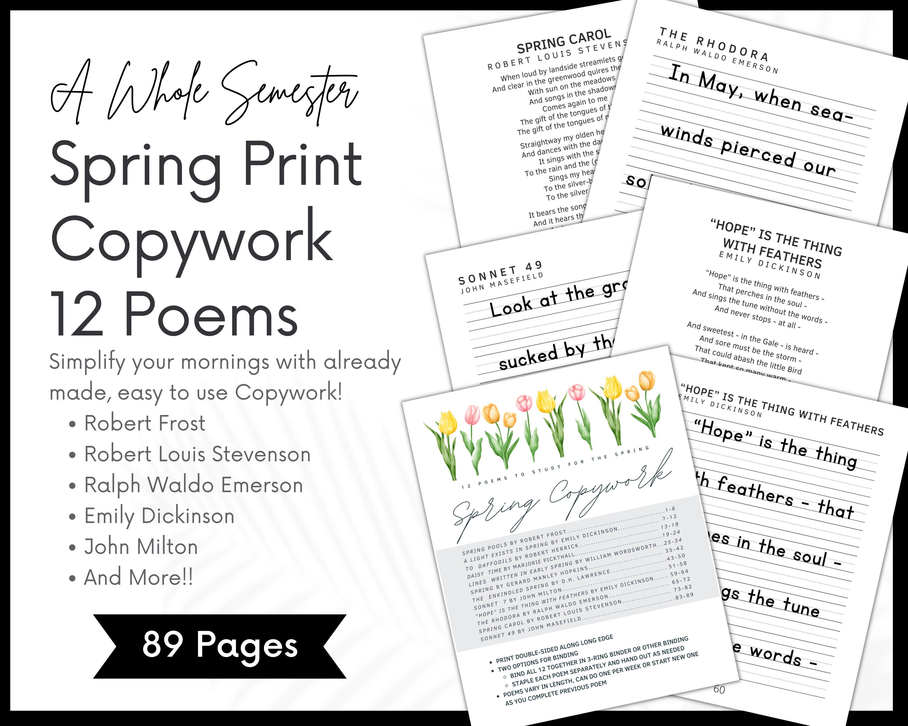 Spring Print Copywork and Seasonal Poetry Study Charlotte - Etsy