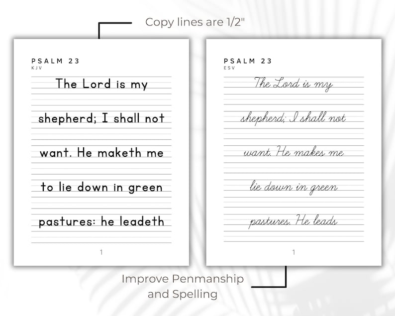 Copywork for Charlotte Mason Homeschool, Psalm 23, Print and Cursive ...