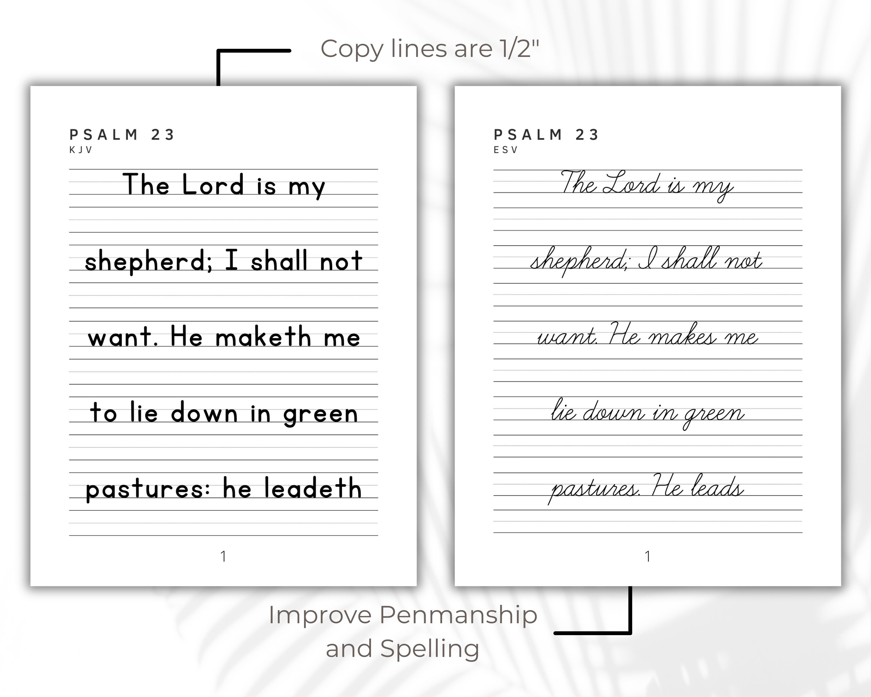 Copywork for Charlotte Mason Homeschool, Psalm 23, Print and Cursive ...