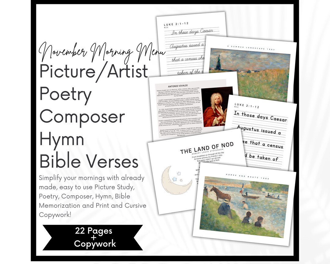 Charlotte Mason November Morning Time, Homeschool Morning Menu, Picture ...