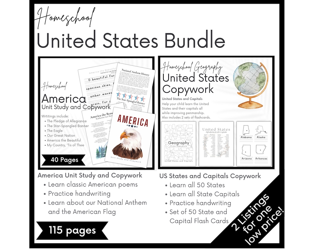 United States of America Unit Study Copywork AND US States and Capital ...