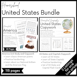 United States of America Unit Study Copywork AND US States and Capital ...