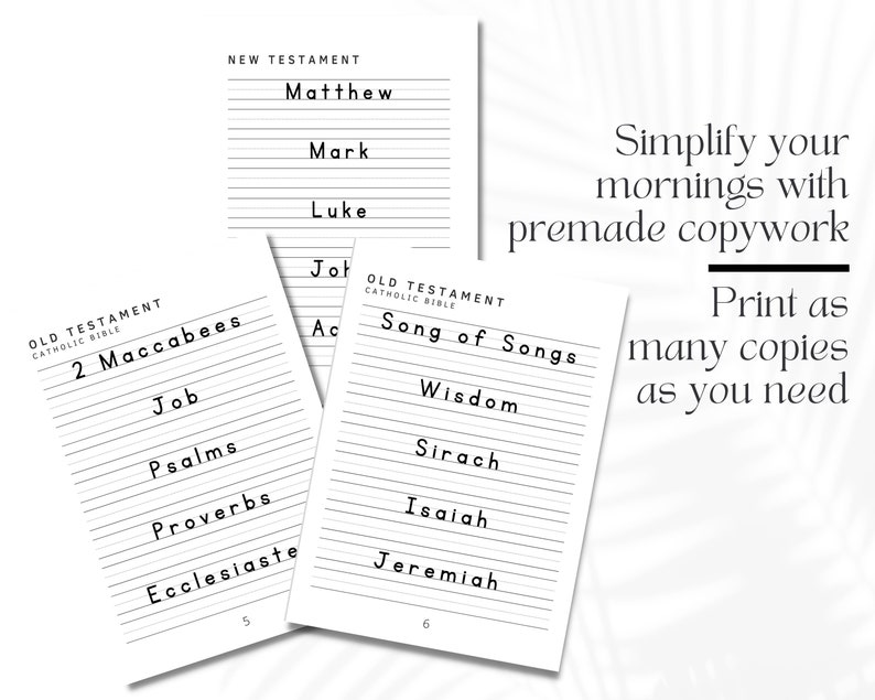 Books of the Catholic Bible Print Copywork, Homeschool Handwriting ...