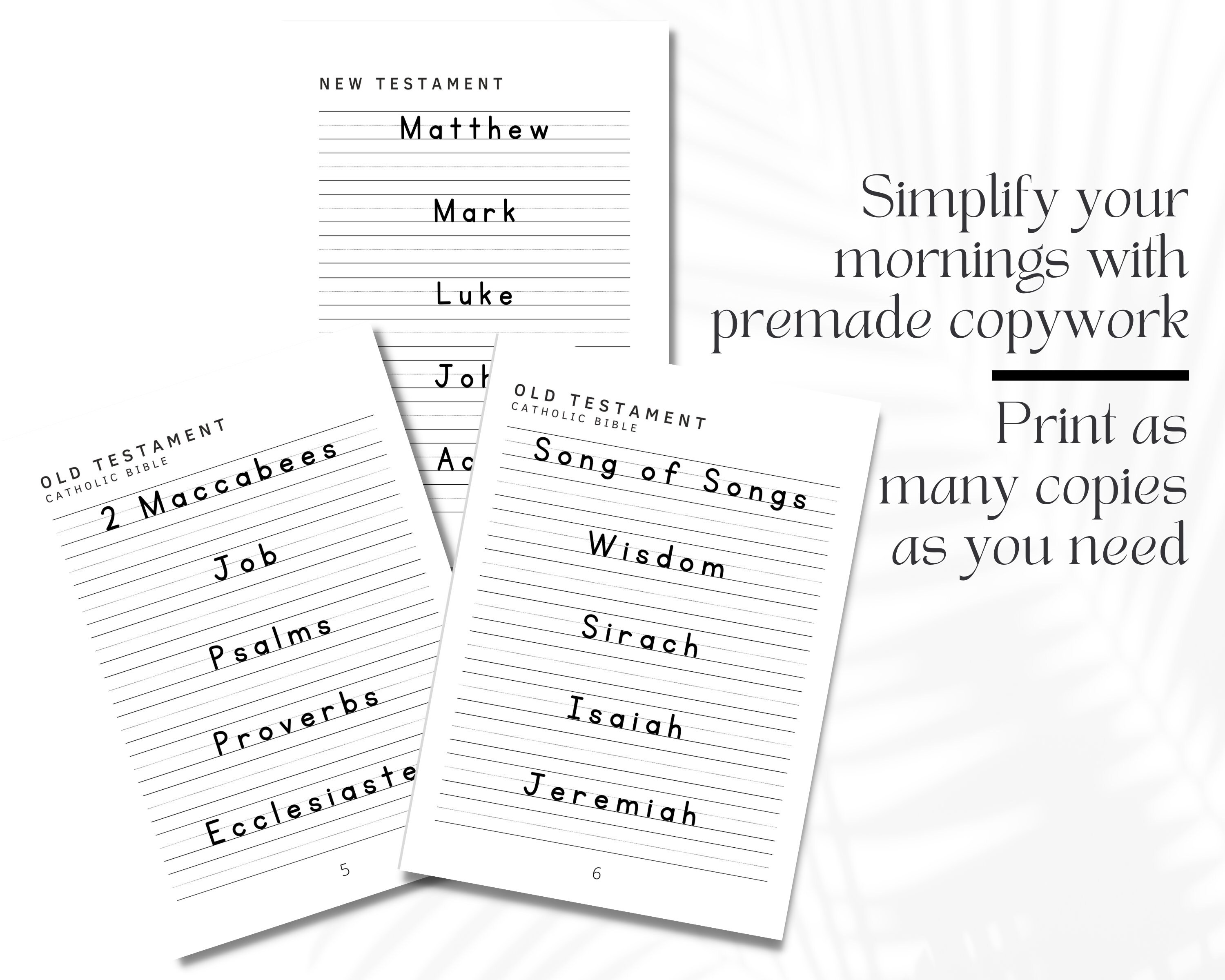 Books of the Catholic Bible Print Copywork, Homeschool Handwriting ...