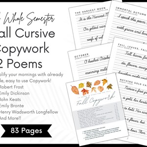 Fall Cursive Copywork and Seasonal Poetry Study Charlotte - Etsy