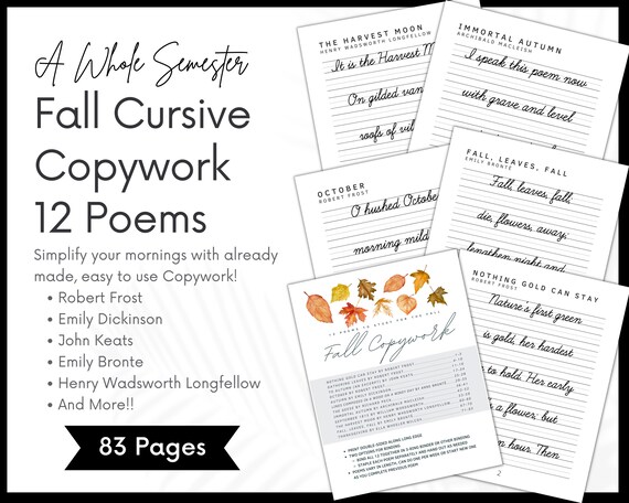 Fall Cursive Copywork and Seasonal Poetry Study Charlotte - Etsy