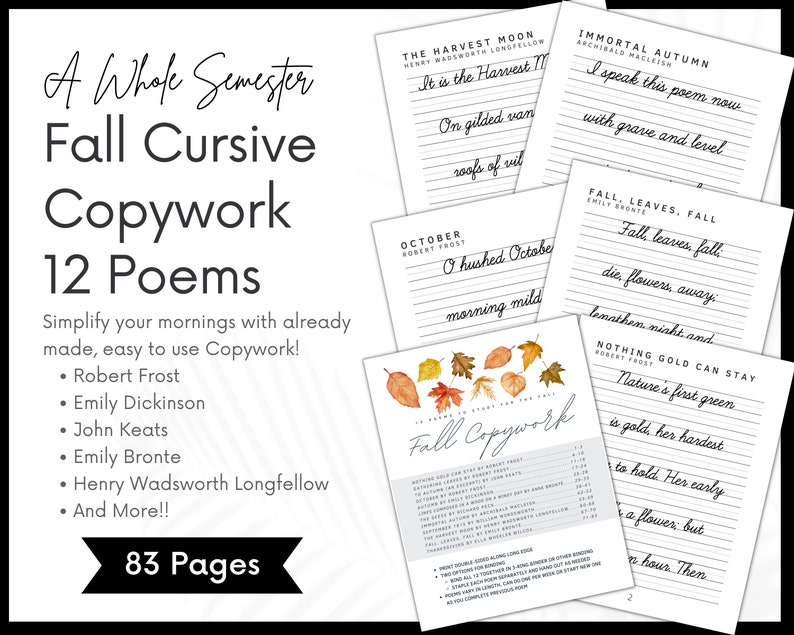 Fall Cursive Copywork and Seasonal Poetry Study Charlotte - Etsy