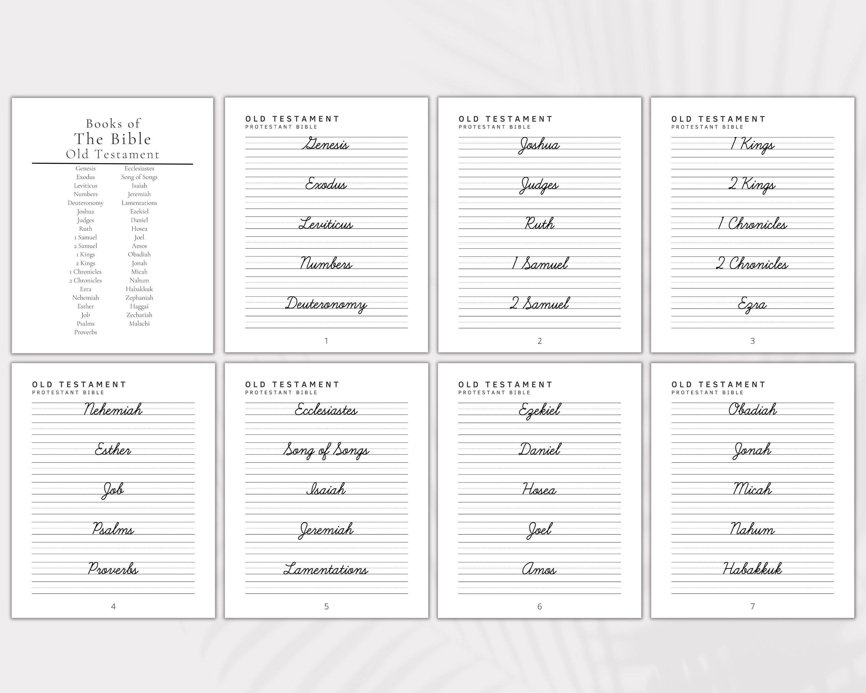 Books of the Bible Cursive Copywork, Homeschool Handwriting Practice ...