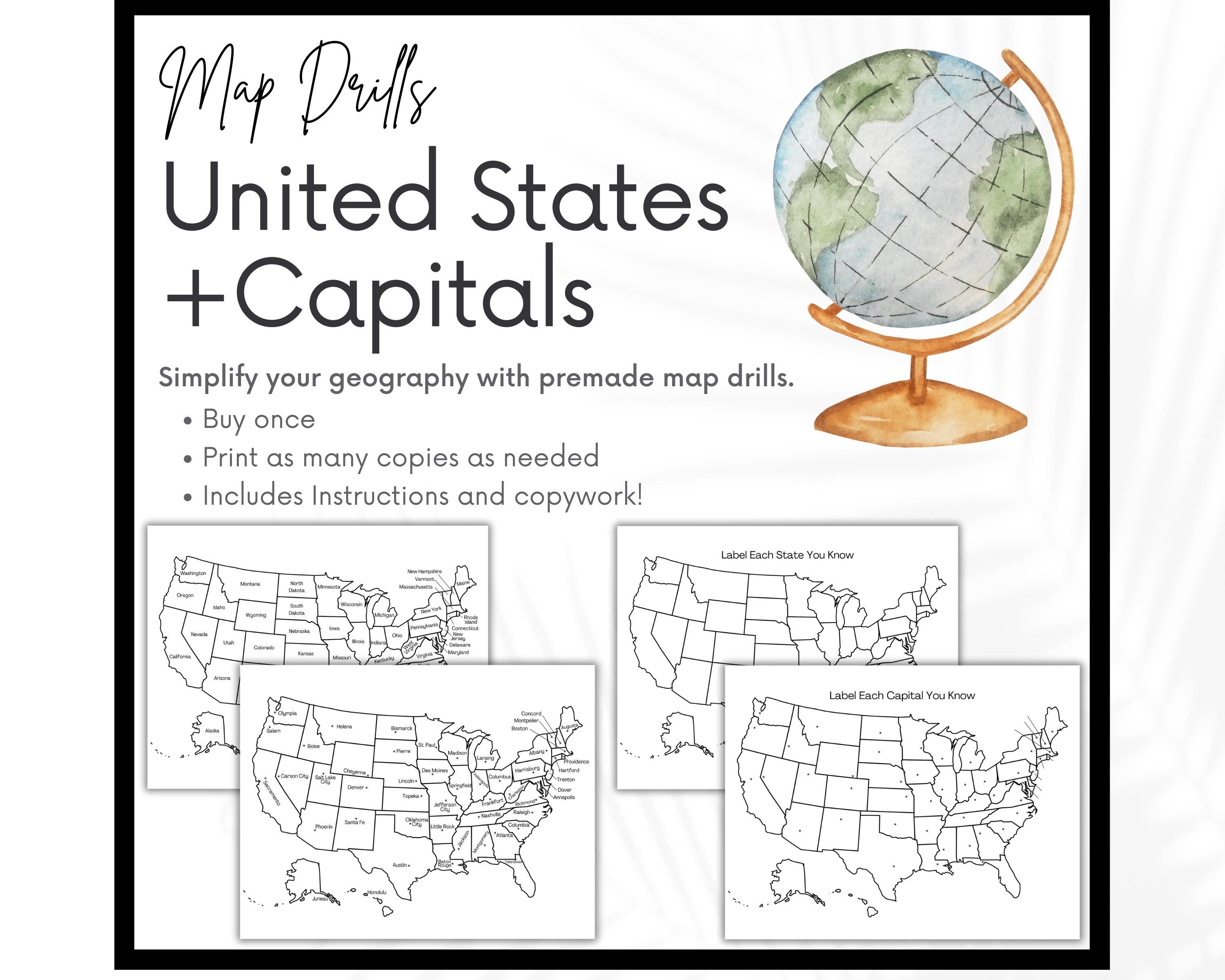 United States and Capitals Map Work, Charlotte Mason Map Drills ...