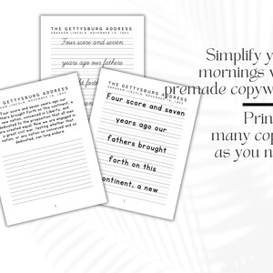 Gettysburg Address Copywork, Cursive and Print, Practice Penmanship ...