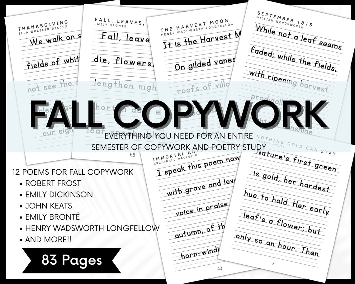 Fall Print Copywork and Seasonal Poetry Study Charlotte Mason - Etsy