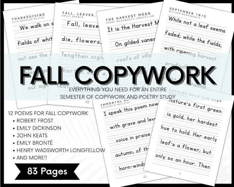 Fall Print Copywork and Seasonal Poetry Study Charlotte Mason - Etsy