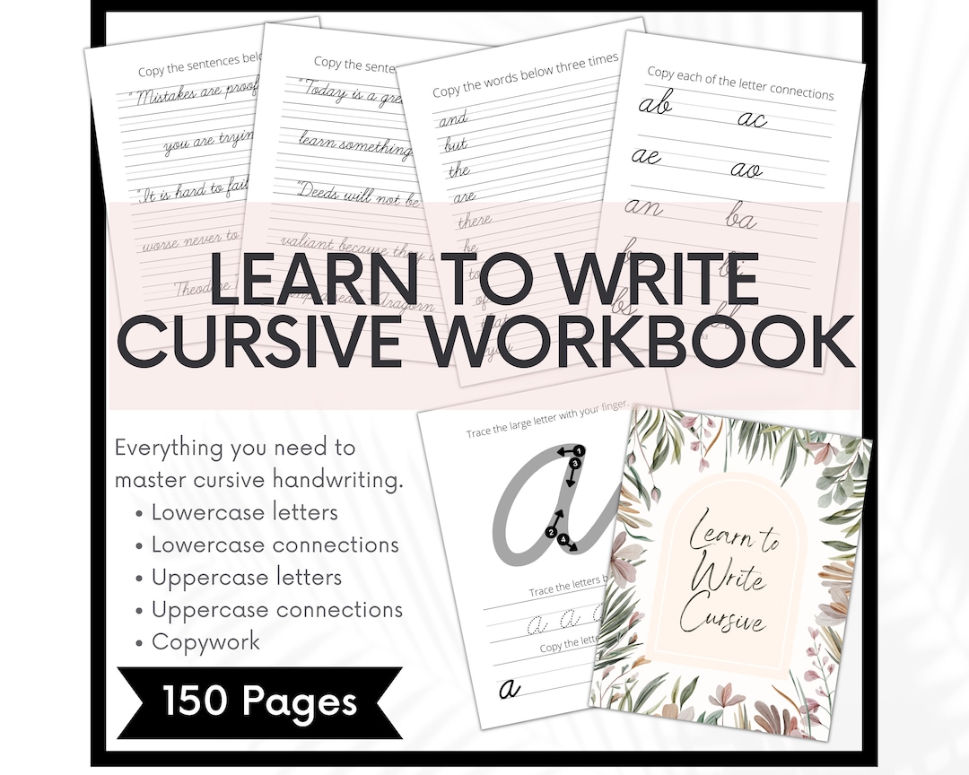 Learn to Write Cursive Workbook, Homeschool Handwriting Practice ...