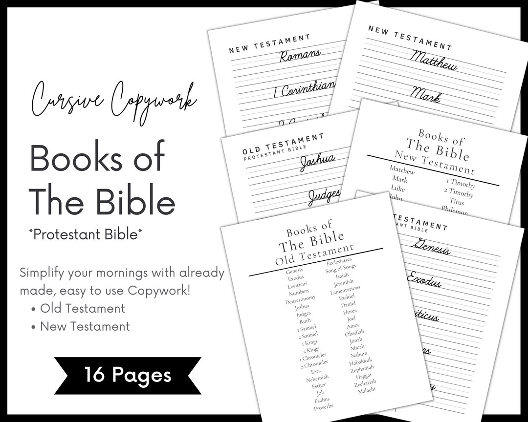Books of the Bible Cursive Copywork Homeschool Handwriting - Etsy