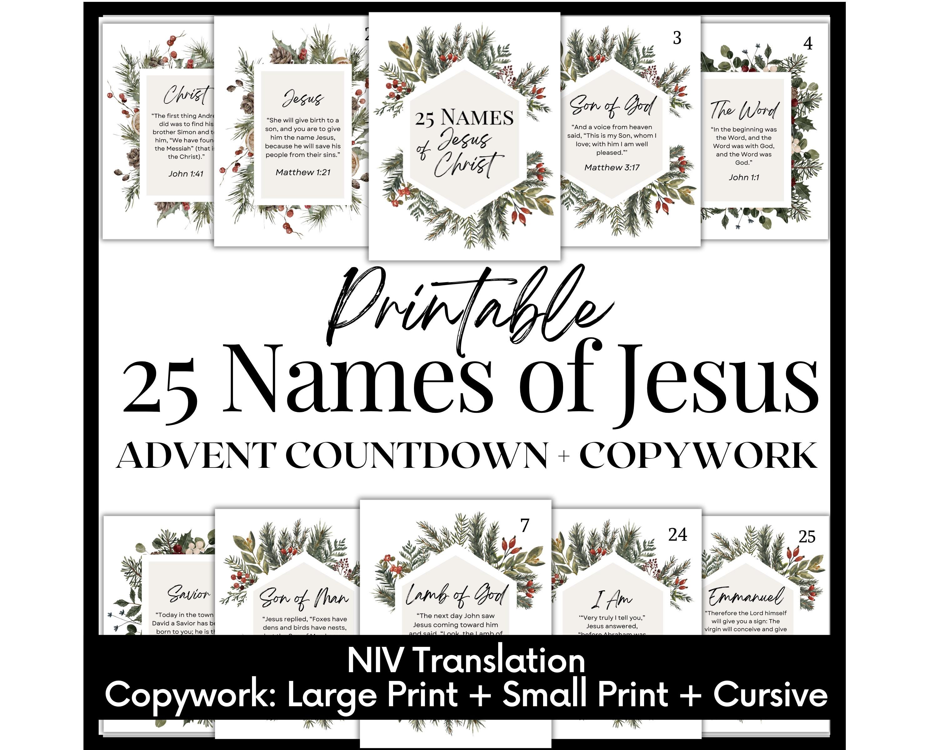 25 Names of Jesus Christ Copywork, Advent Countdown, Christmas Bible ...