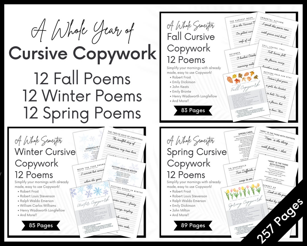 One Year of Cursive Copywork With 36 Seasonal Poems to Study, Charlotte ...