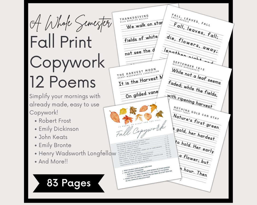 Fall Print Copywork and Seasonal Poetry Study, Charlotte Mason ...