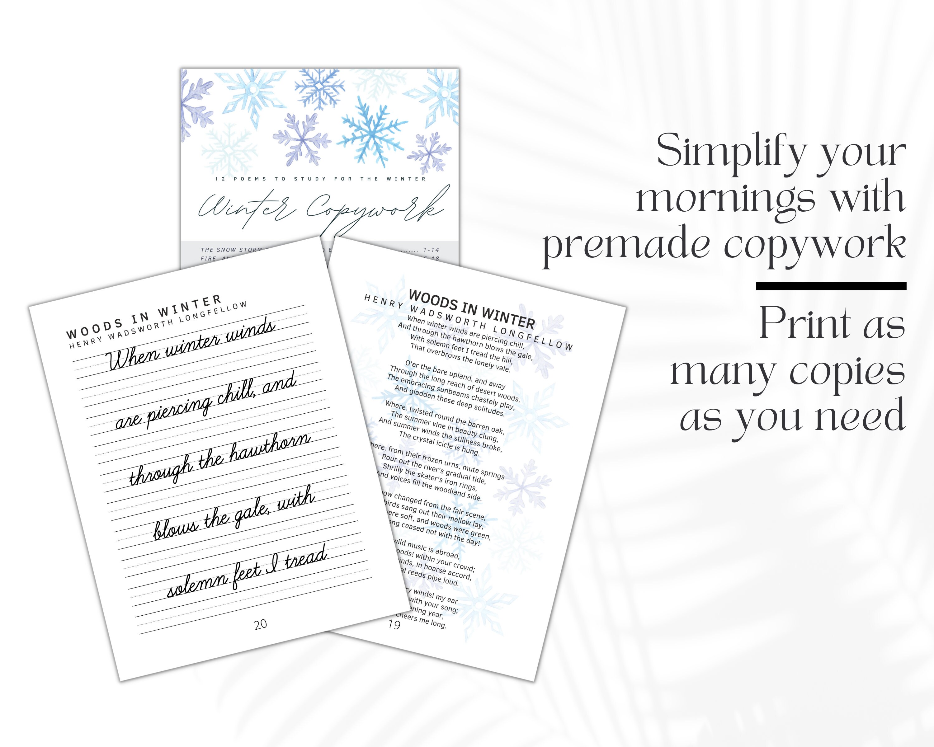 Winter Cursive Copywork and Seasonal Poetry Study, Charlotte Mason ...