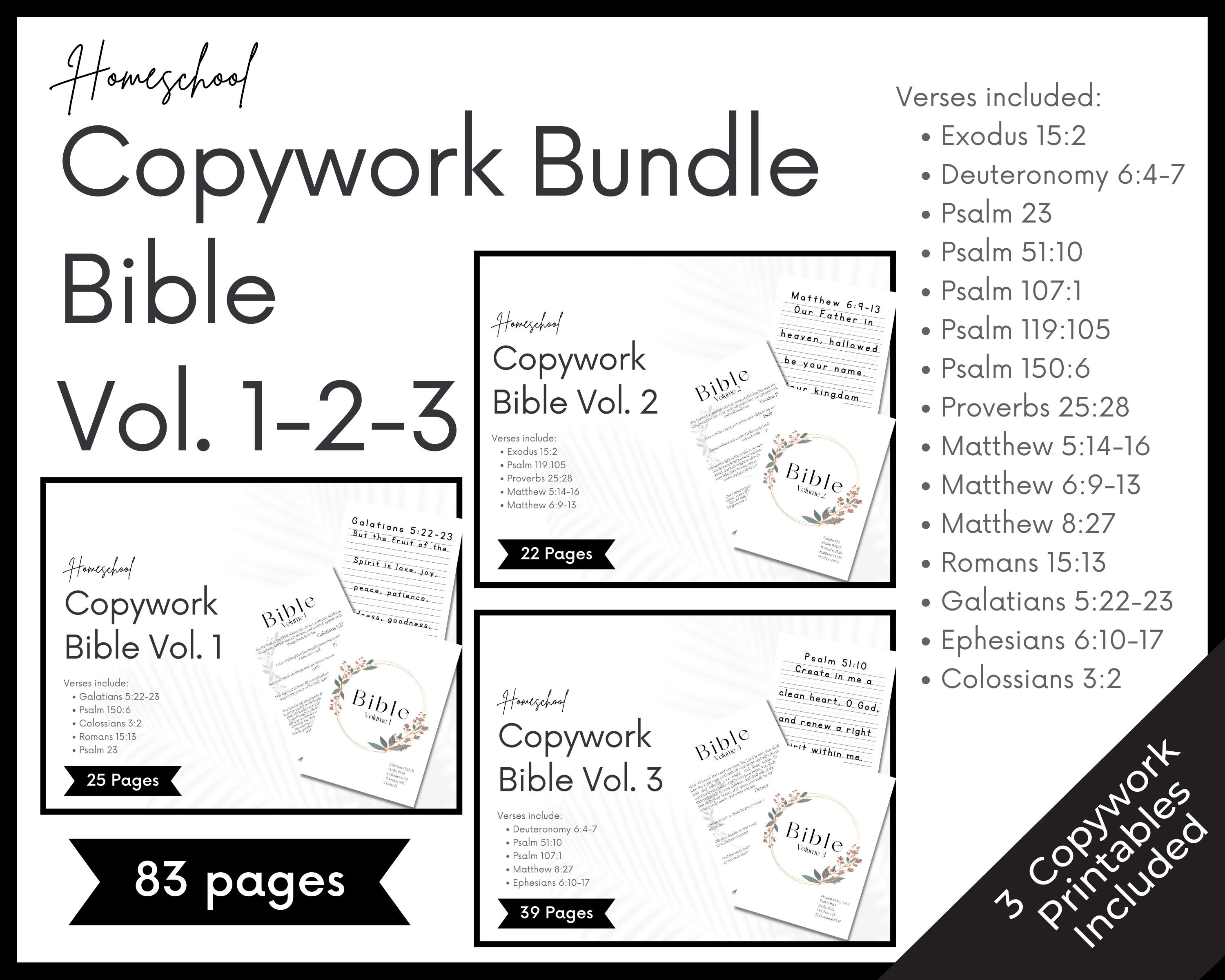 Bible Print Copywork Bundle, Homeschool Handwriting Practice Sheets ...