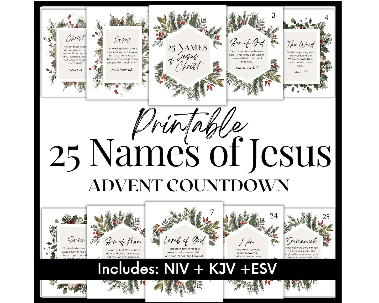 25 Names of Jesus Christ, Advent Countdown, Christmas Bible Countdown ...