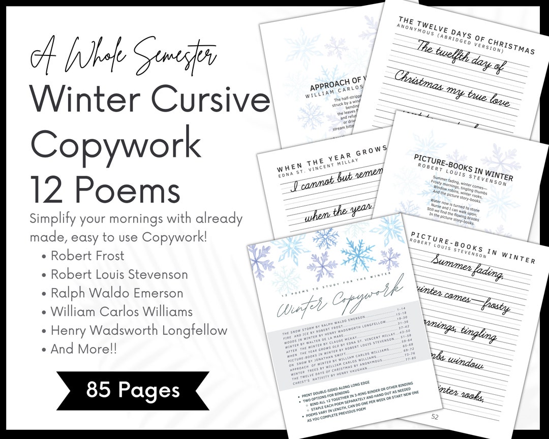 Winter Cursive Copywork and Seasonal Poetry Study, Charlotte Mason ...