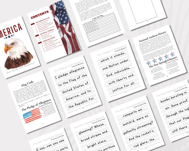 United States of America Unit Study Copywork AND US States and - Etsy