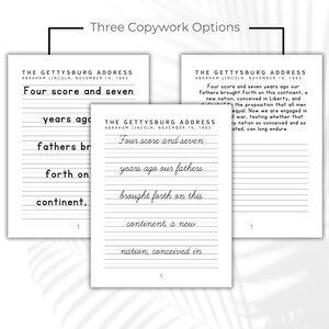 Gettysburg Address Copywork, Cursive and Print, Practice Penmanship ...