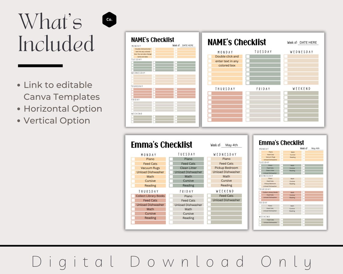 Editable Weekly Checklist for Kids To-do List Task Chart Daily ...