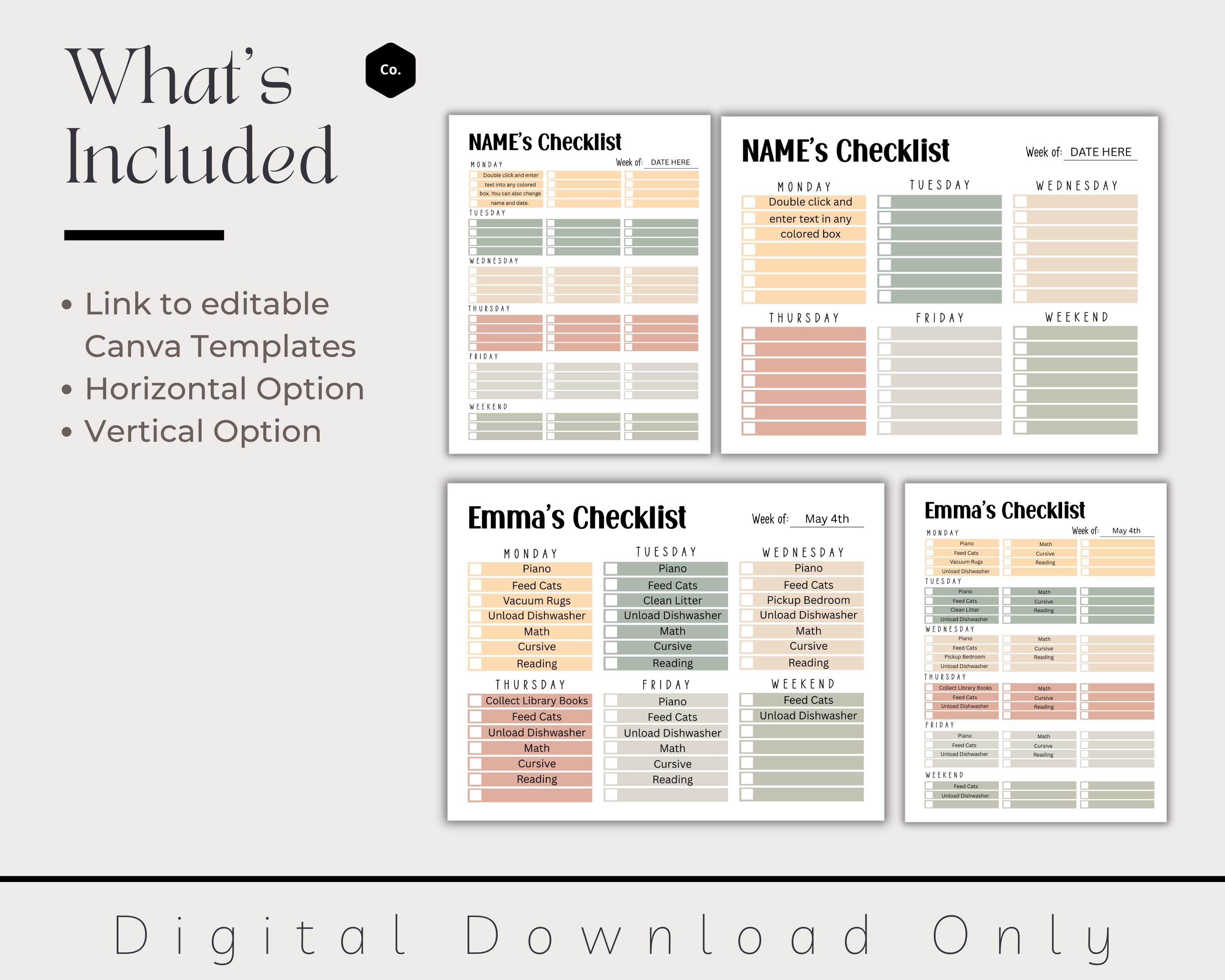 Editable Weekly Checklist for Kids To-do List Task Chart Daily ...