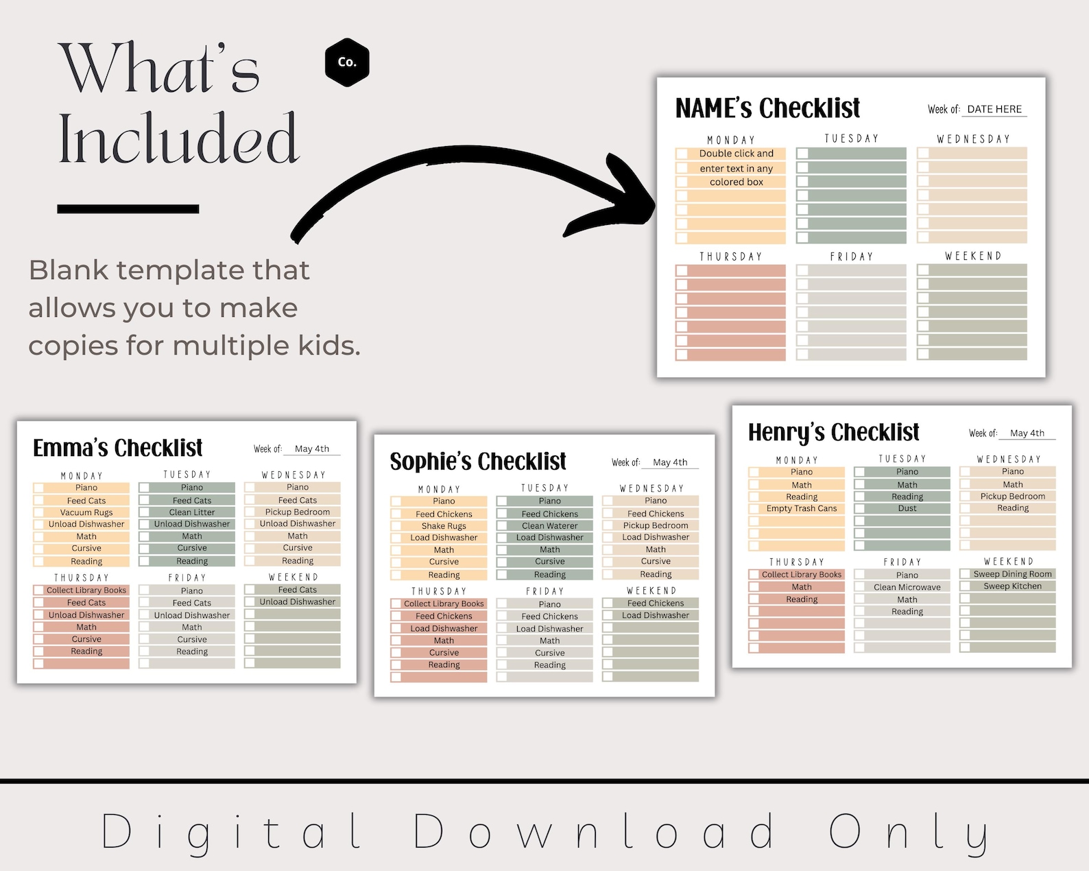 Editable Weekly Checklist for Kids To-do List Task Chart Daily ...