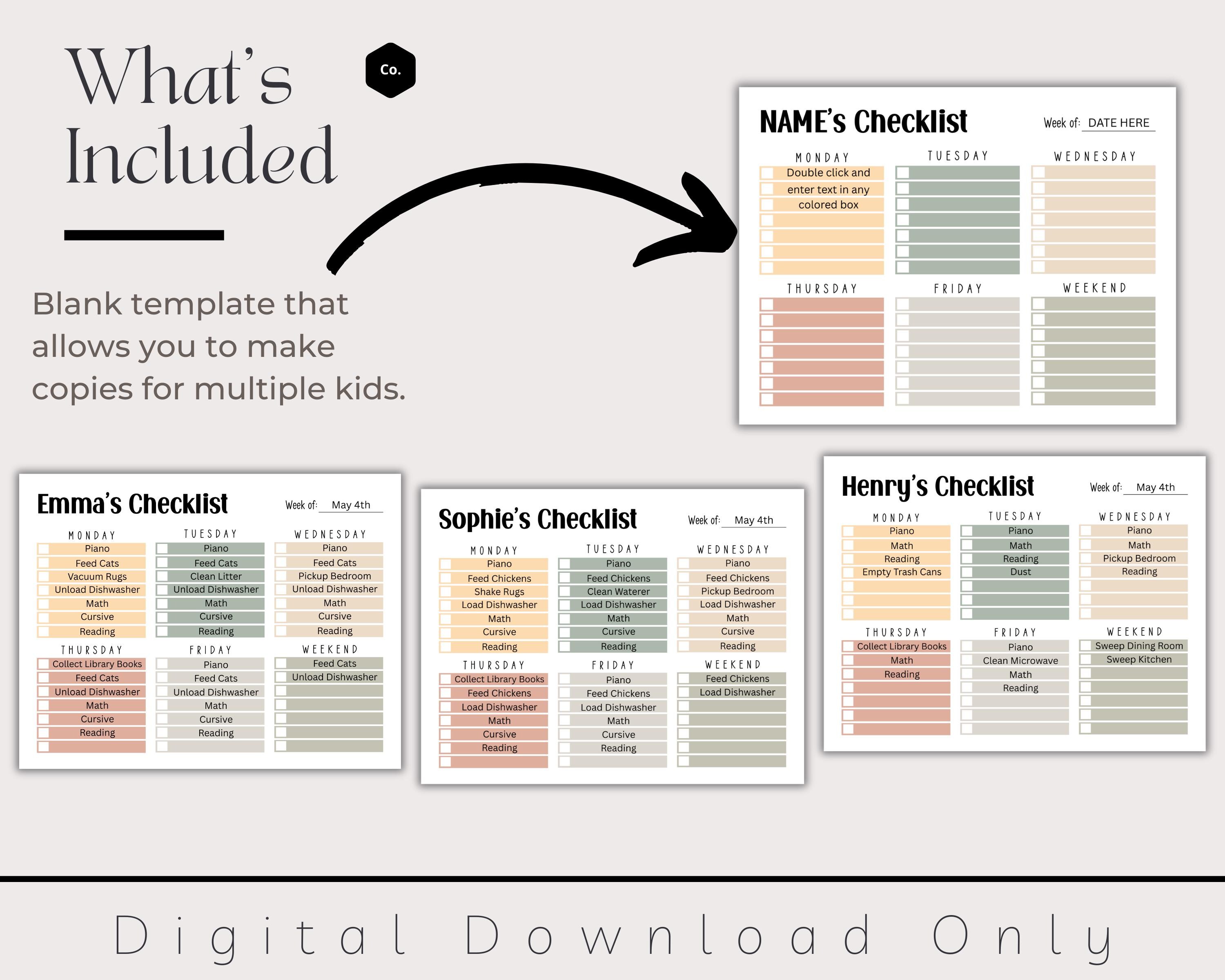 Editable Weekly Checklist for Kids To-do List Task Chart Daily ...