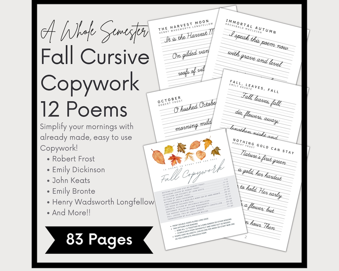 Fall Cursive Copywork and Seasonal Poetry Study, Charlotte Mason ...