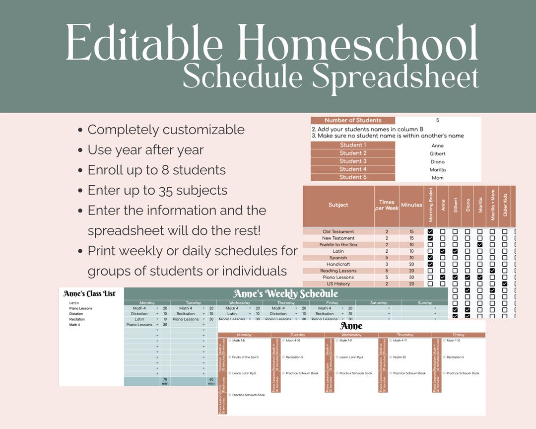 Editable Homeschool Schedule Spreadsheet, Customizable Homeschool ...