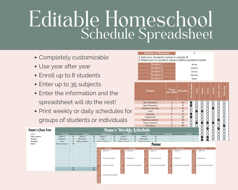 Editable Homeschool Schedule Spreadsheet, Customizable Homeschool ...