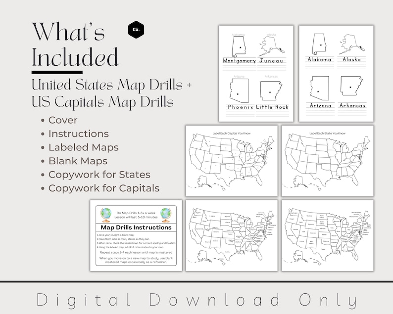 United States and Capitals Map Work, Charlotte Mason Map Drills ...