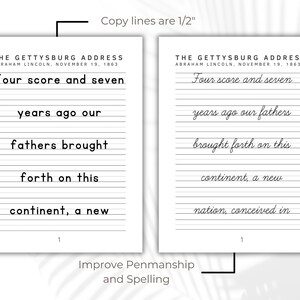 Gettysburg Address Copywork, Cursive and Print, Practice Penmanship ...
