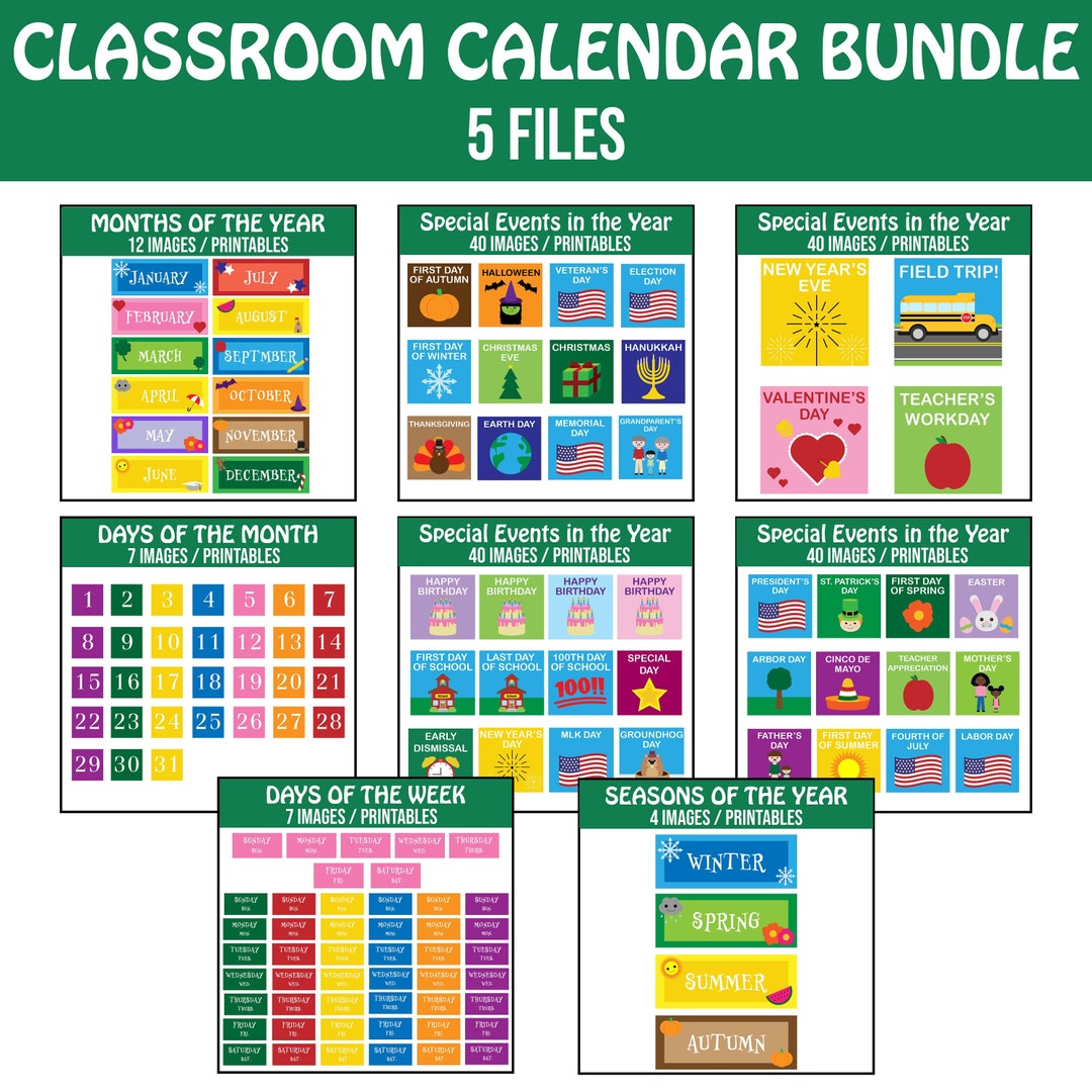 Classroom Calendar Bundle - 5 Files / Printable for Classroom Calendar ...