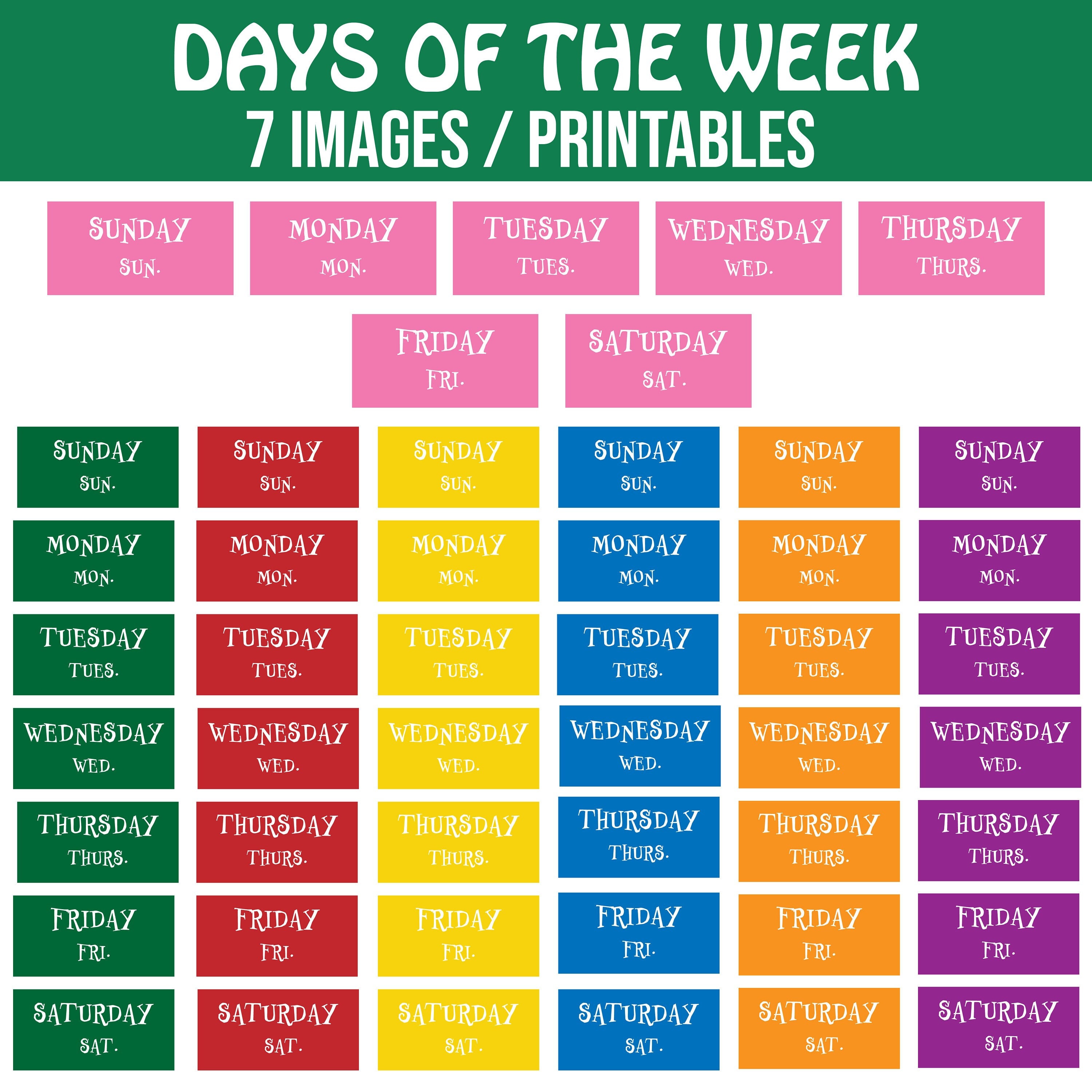 Days of the Week Printable - 7 Images / Printables for Classroom ...