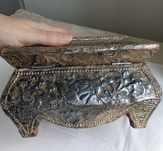 Antique Wooden Jewelry Box Covered with Repoussé Silv… - Gem